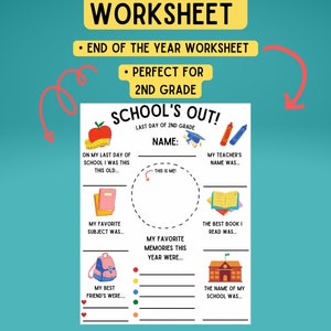 School’s Out: 2nd Grade - Last Day of School Worksheet - Etsy