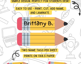 Pencil Name Tags (editable Version) - Etsy