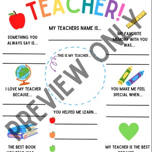 All About My Teacher Worksheet - Etsy