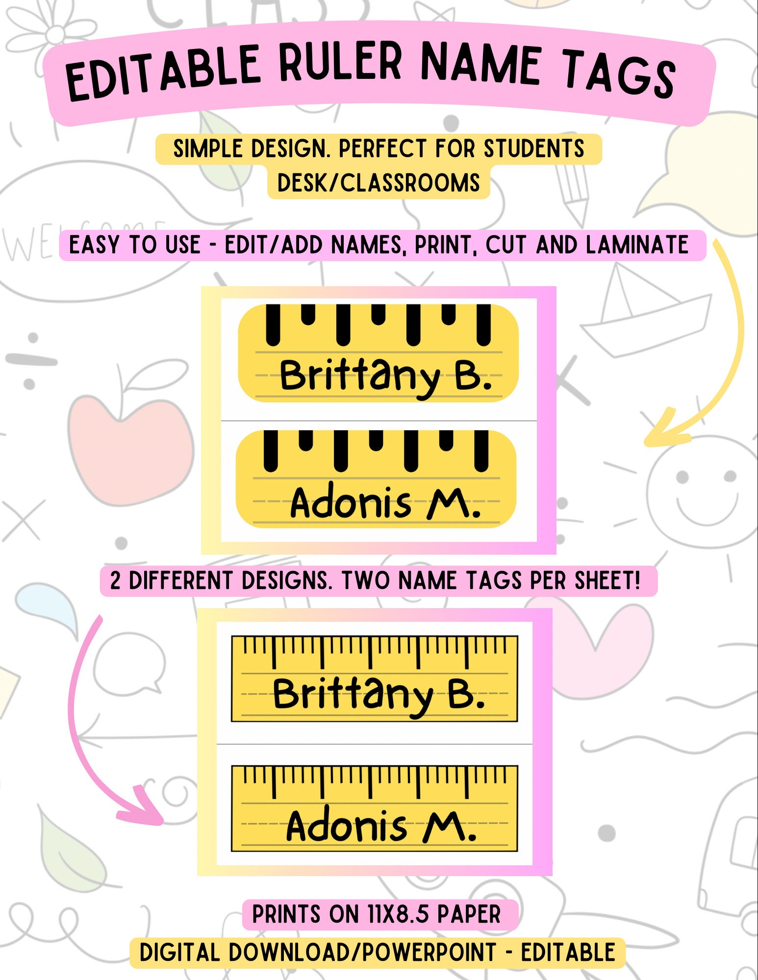 Ruler Name Tags (editable Version) - Etsy