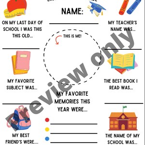School’s Out: 5th Grade - Last Day of School Worksheet - Etsy