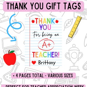 Teacher Thank You Gift Tags - Etsy