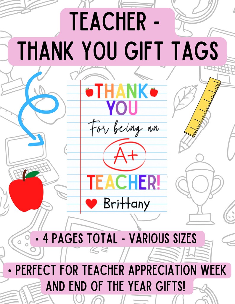 Teacher Thank You Gift Tags - Etsy