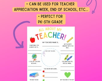 Teacher Appreciation Week Printable, Classroom Teacher Survey, All ...