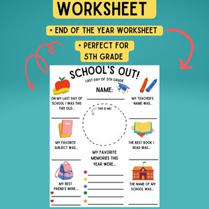 School’s Out: 5th Grade - Last Day of School Worksheet - Etsy
