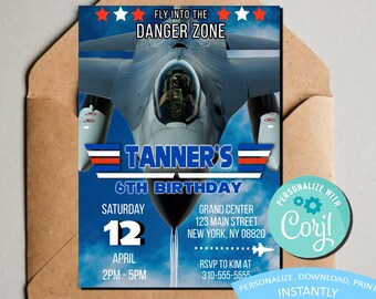 Jet Fighter Pilot Invitation Kids Themed Birthday Party - Etsy