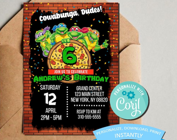 Teenage Mutant Ninja Turtles Birthday Invitation TMNT Boy Birthday - Etsy