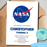 Editable Outer Space Birthday Invitation, Outerspace Invite Astronaut ...
