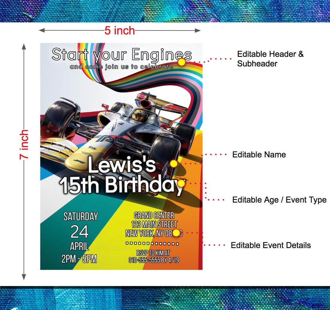 Formula One Birthday Invitation Race Car Birthday Invite Racing Party ...