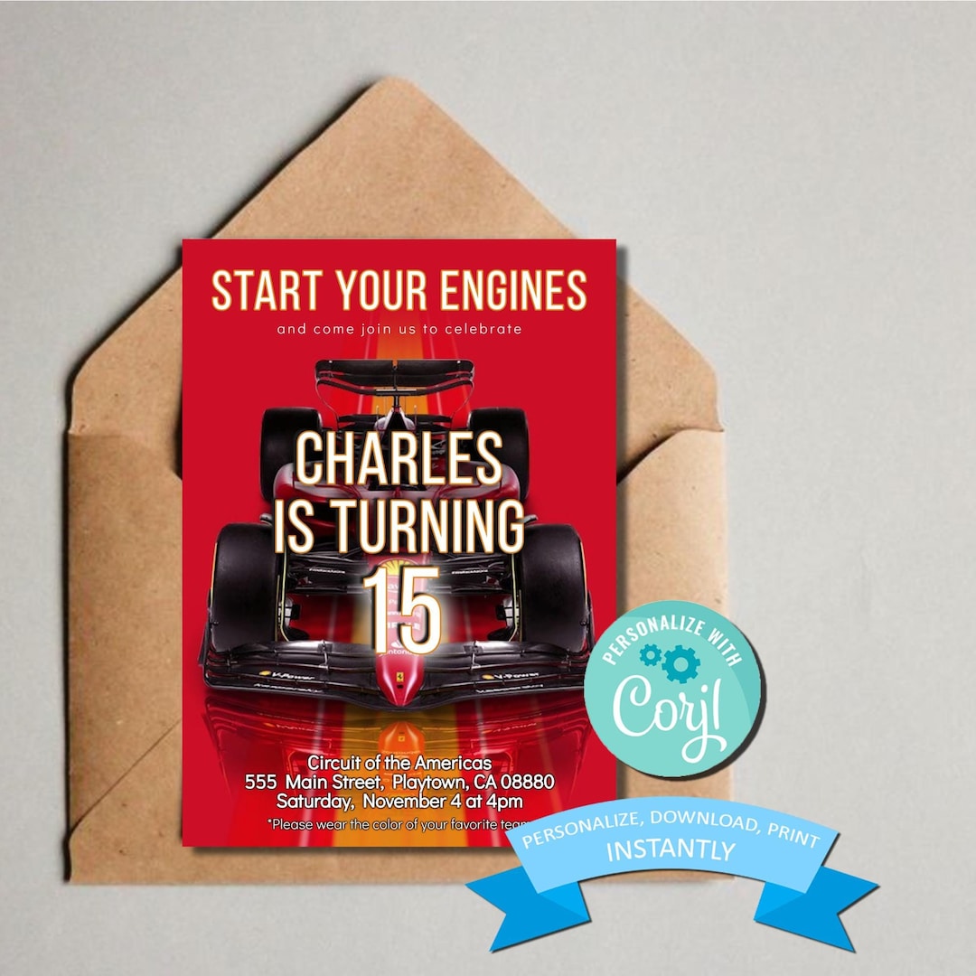 Formula One Birthday Invitation - Race Car Birthday Invite - Racing ...