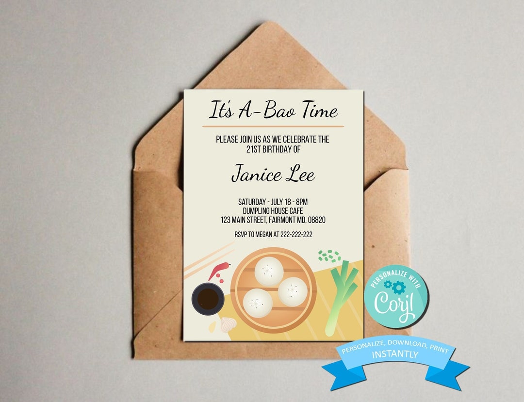 It's a Bao Time - Personalized Asian Inspired Birthday Invitation - Bao ...