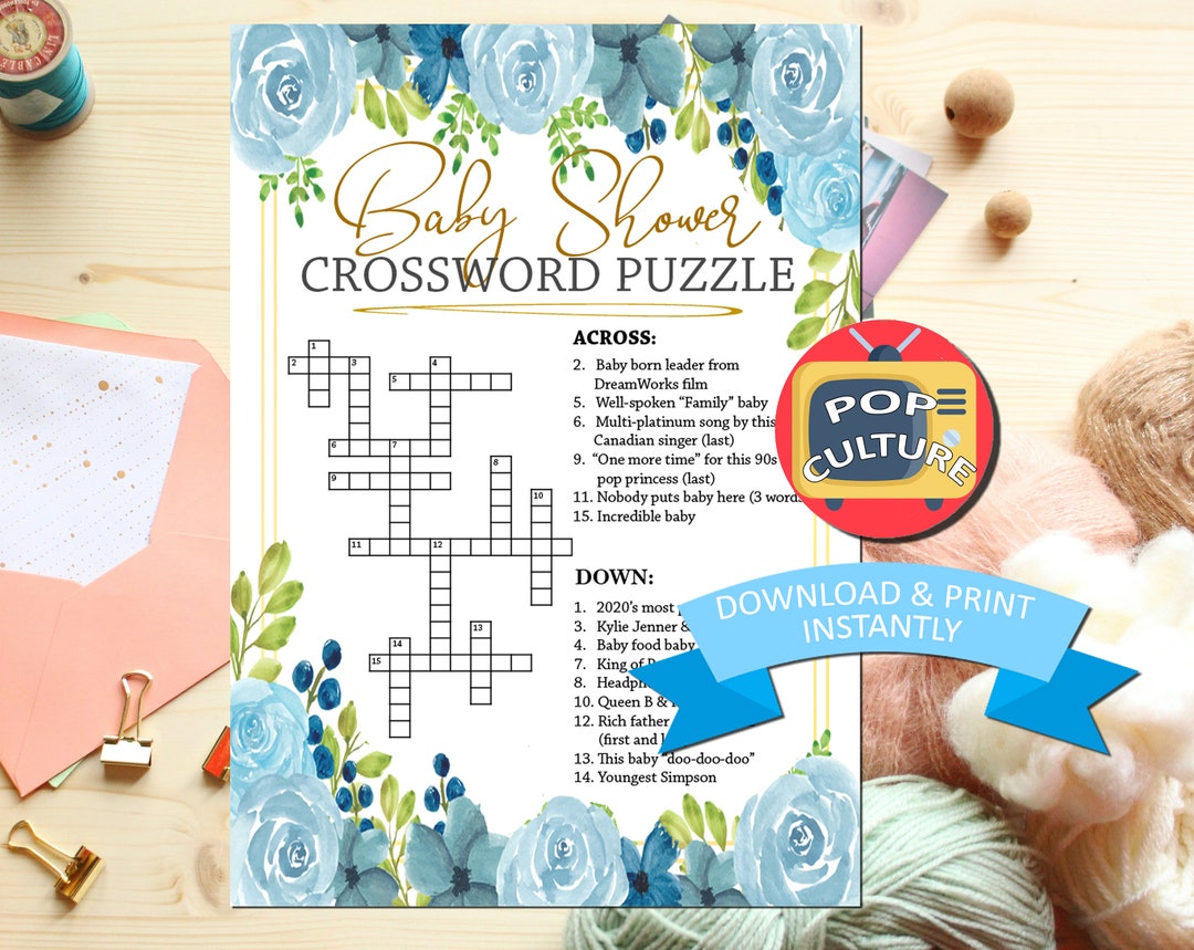 Baby Shower Crossword Puzzle - Baby Shower Game With Pop Culture Trivia ...