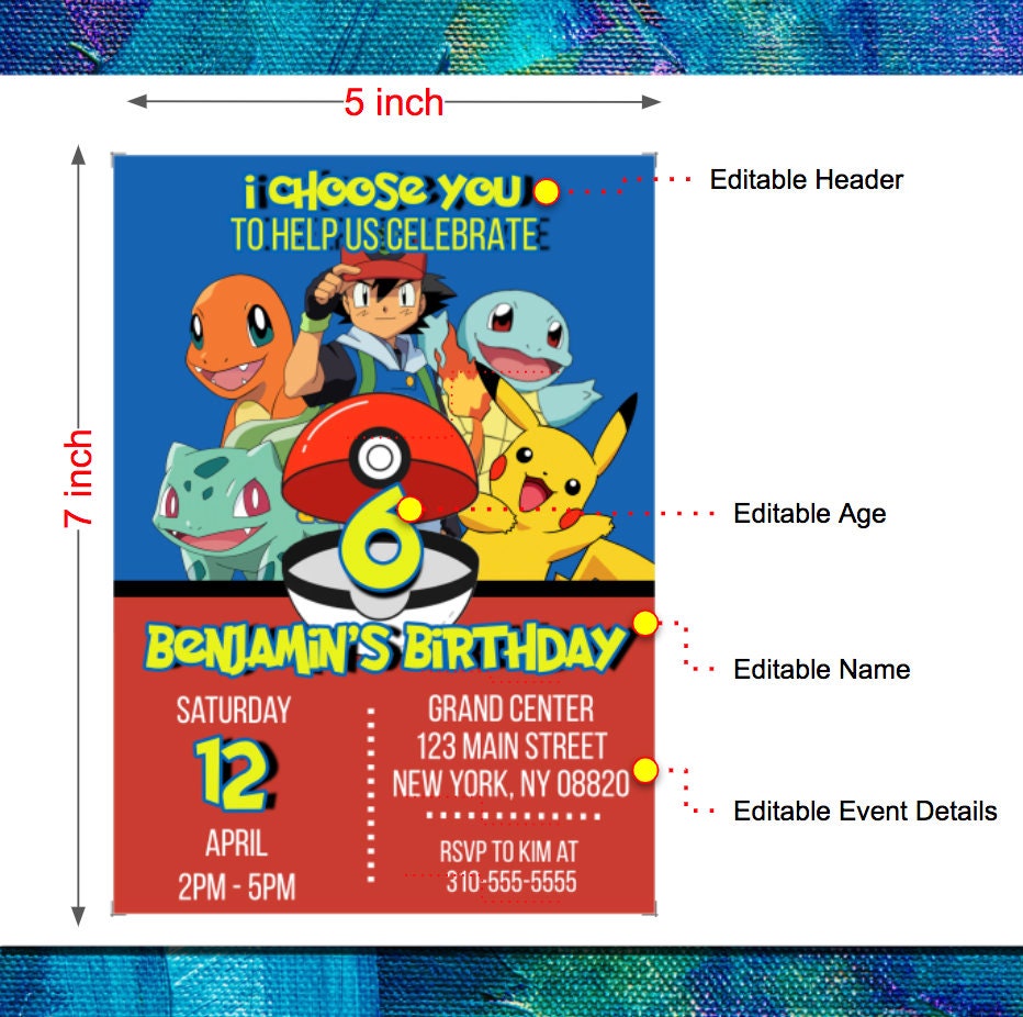 Invitación de cumpleaños de Pokémon Invitación a fiesta de - Etsy México