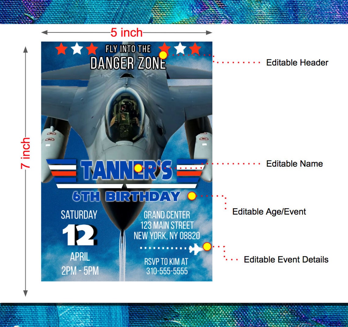 Jet Fighter Pilot Invitation Kids Themed Birthday Party - Etsy