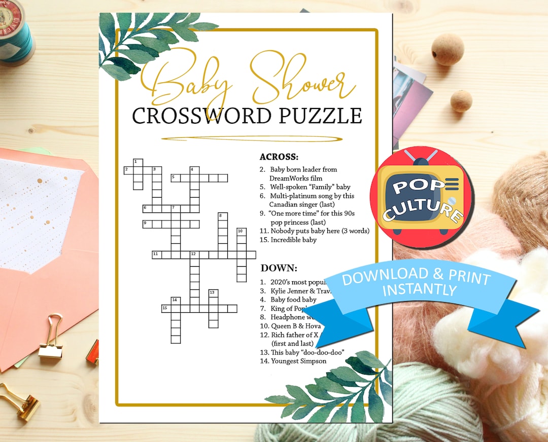 Baby Shower Crossword Puzzle - Baby Shower Game With Pop Culture Trivia ...