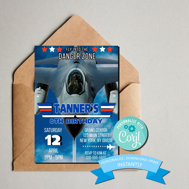 Jet Fighter Pilot Invitation Kids Themed Birthday Party - Etsy