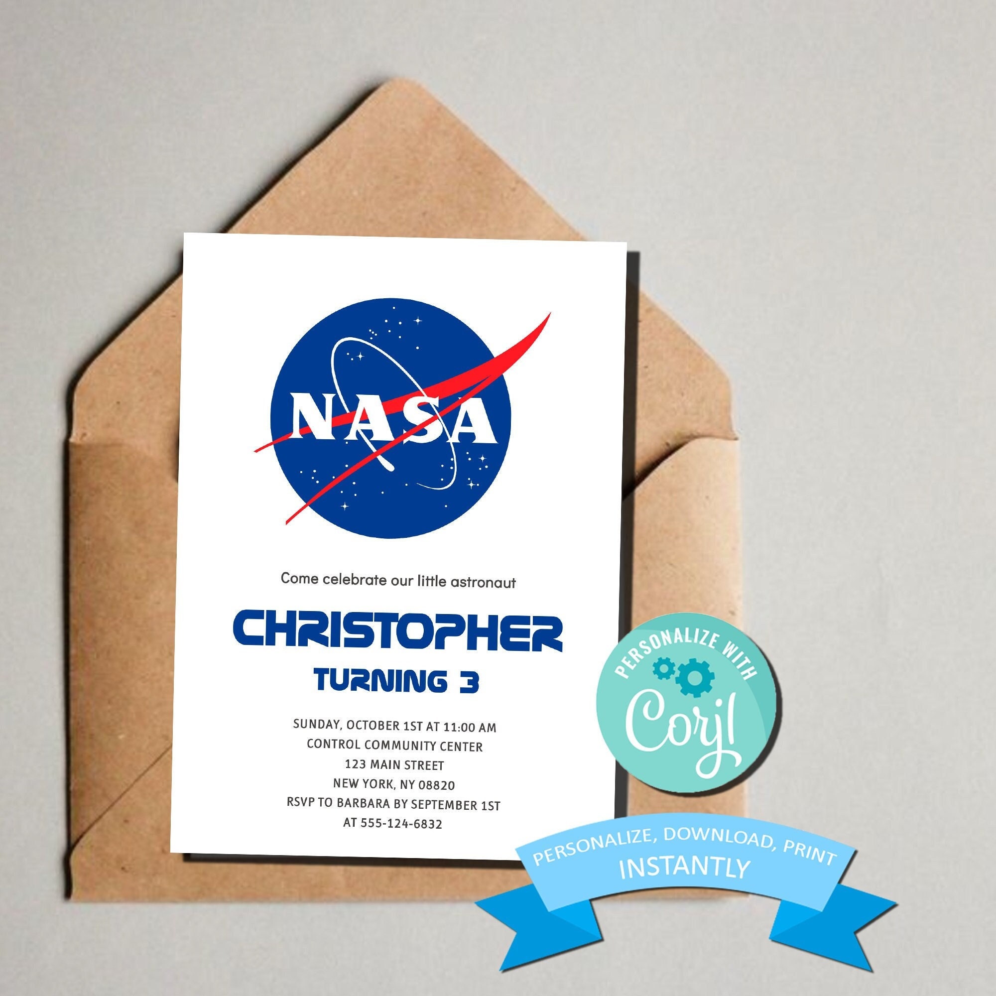 Nasa Birthday Party Invitation Box Space Birthday Invitation, 3 2 1
