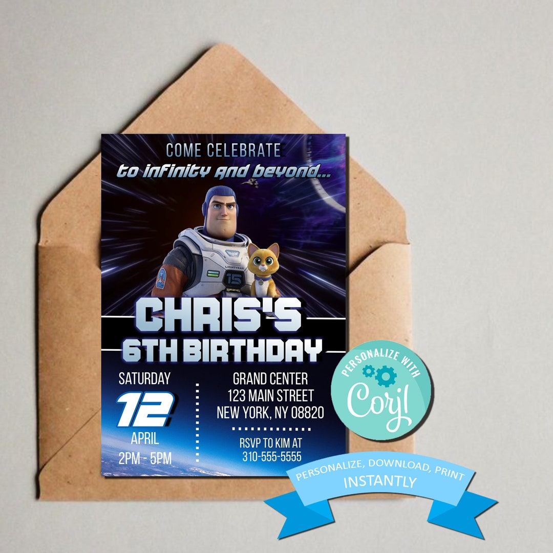 Buzz Lightyear Birthday Invitation - Kids Themed Birthday Party Invite ...
