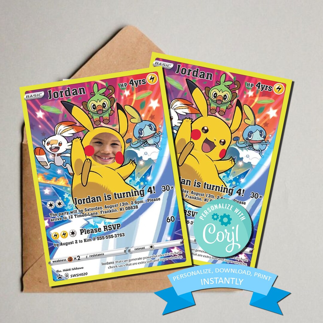 Pokemon Card Birthday Invitation - Add or Remove Face in Hole ...