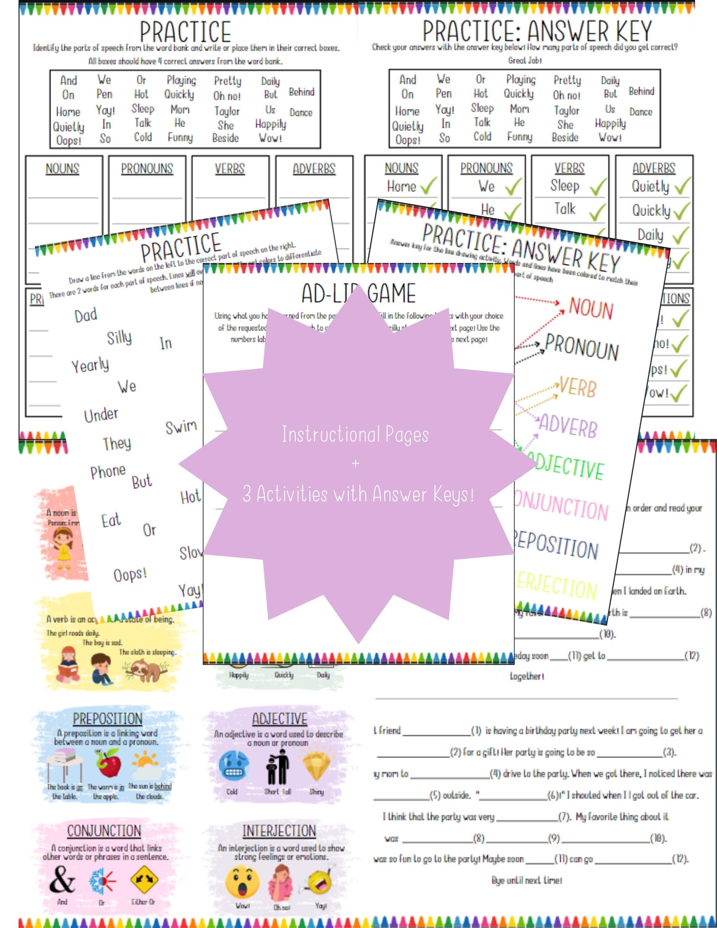 Parts of Speech Digital Learning Aid | Parts of Speech Printable for ...