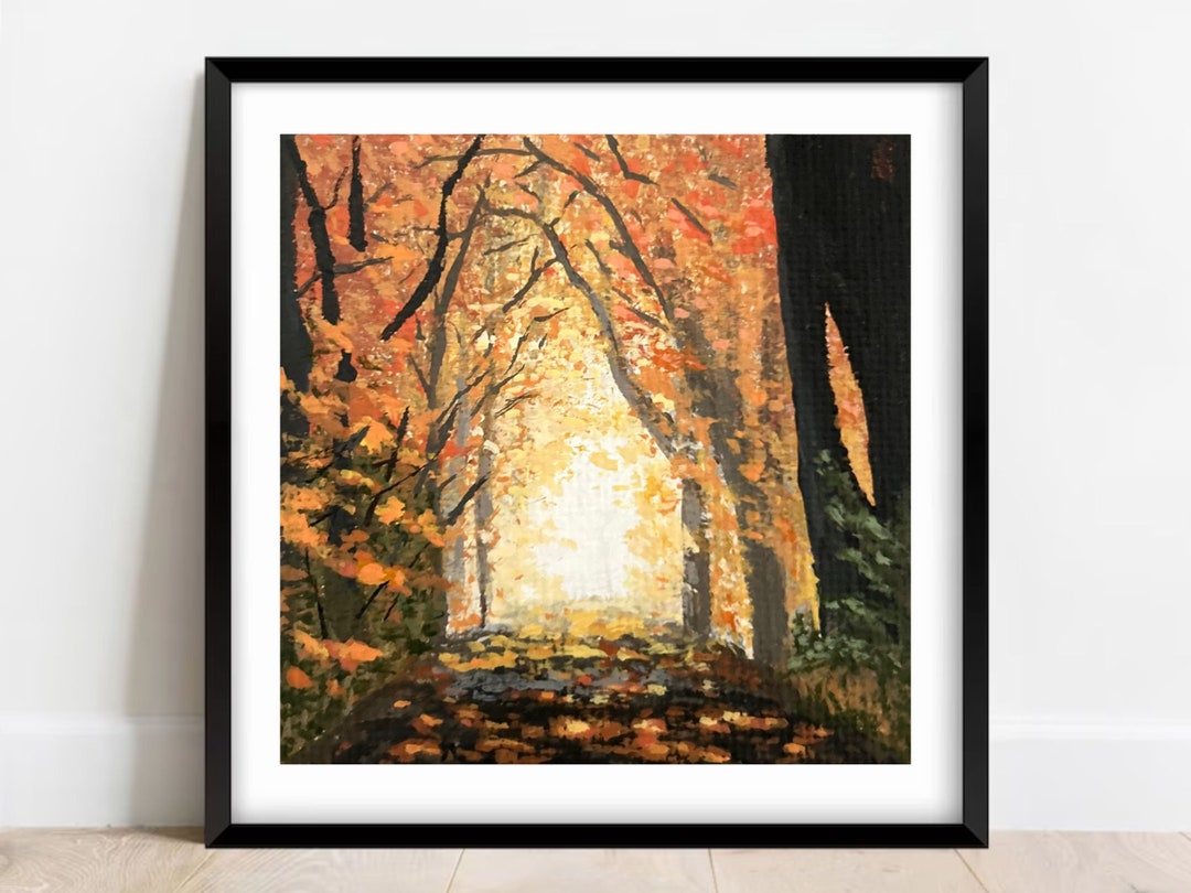 Original Autumn Tree Landscape Art Print: Fall Forest With Path Artwork ...