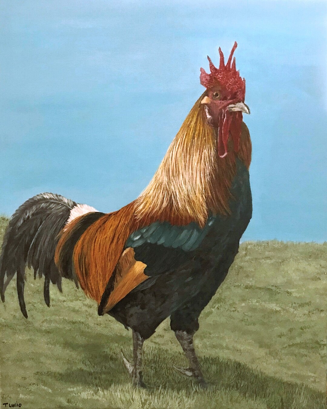 Rooster Acrylic Painting on 16x20 Inch Canvas, Realistic Bird Art ...