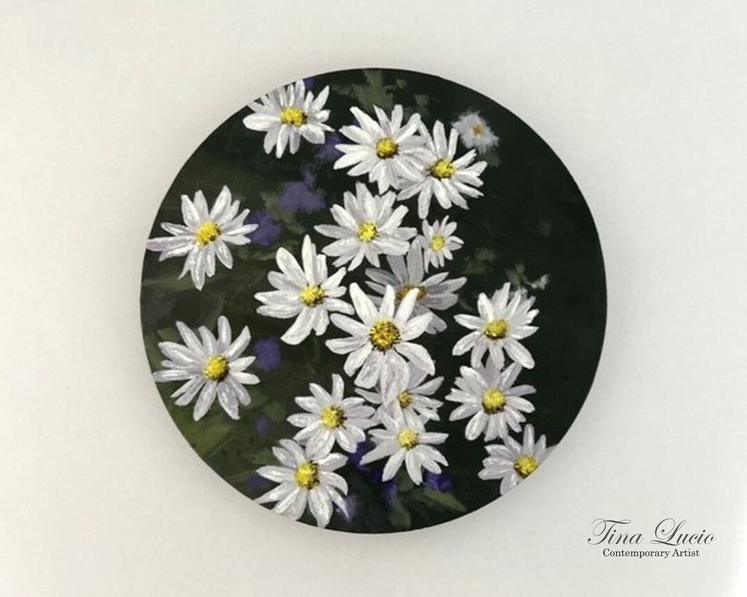 Original Hand-painted Daisy Acrylic Painting on Round Canvas - Etsy