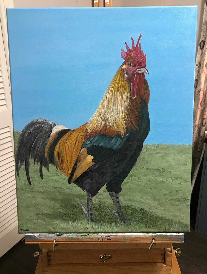 Rooster Acrylic Painting on 16x20 Inch Canvas, Realistic Bird Art ...