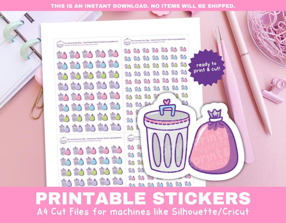Take Out Bins Icon Stickers | Trash Day Planner Stickers | Printable ...