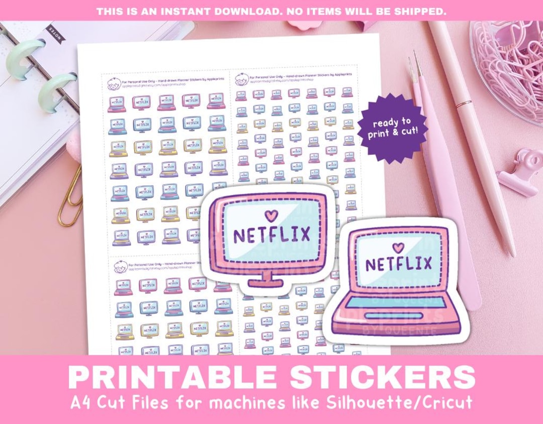 Netflix Icon Stickers | TV Laptop Binge-watching Stickers | Printable ...