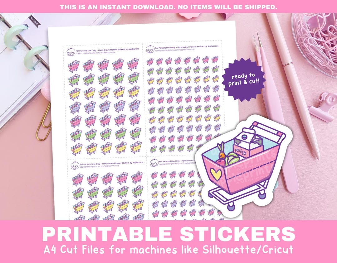 Grocery Cart Icon Stickers | Shopping and Errand Planner Stickers ...