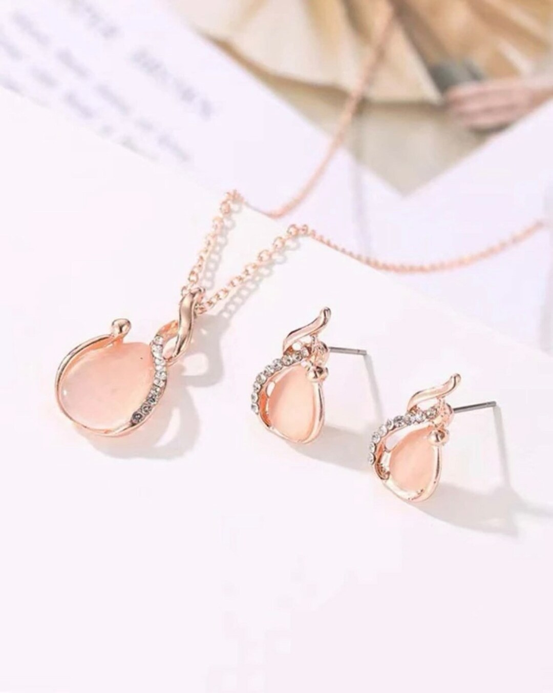 Rose Gold Jewellery Set Rose Gold Necklace and Earring Set - Etsy Australia