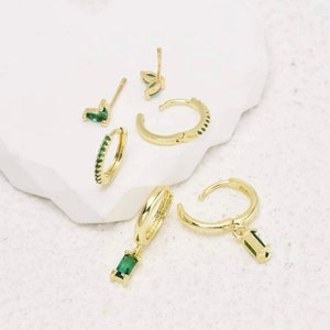 Earring Stack Earring Set Emerald Gold Earrings, Jewellery Sets, Gift ...