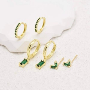 Earring Stack Earring Set Emerald Gold Earrings, Jewellery Sets, Gift ...