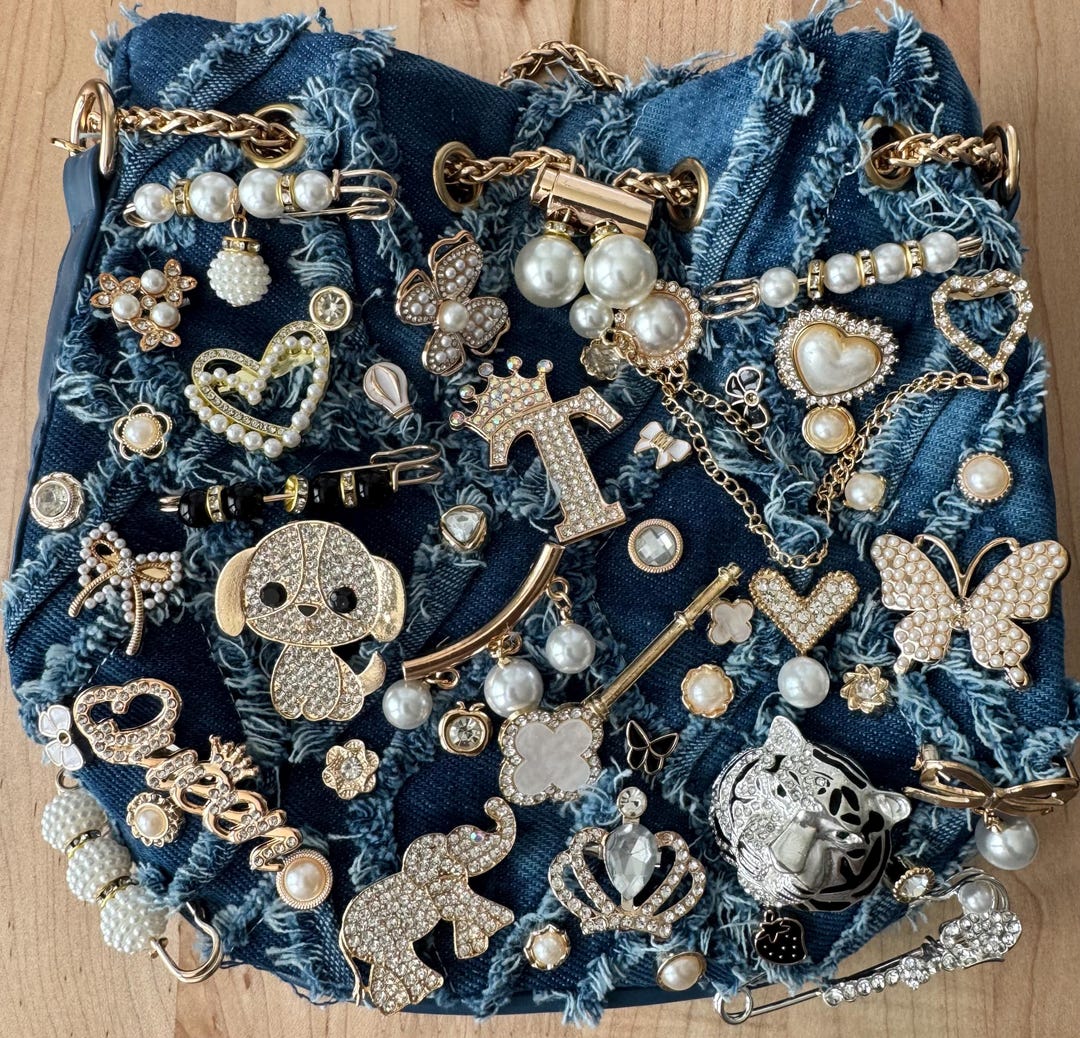 Personalized Jeweled Denim Initial Purse, Pearl Diamond Bag - Etsy