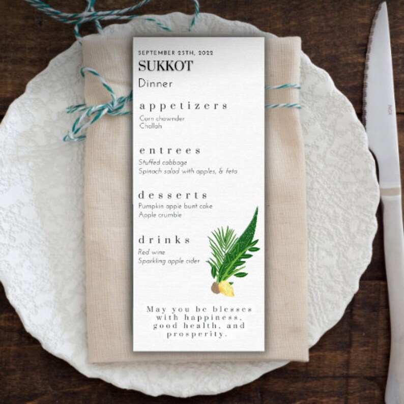 Sukkot Menu Template. Jewish High Holiday Menu Template. Sukkot ...