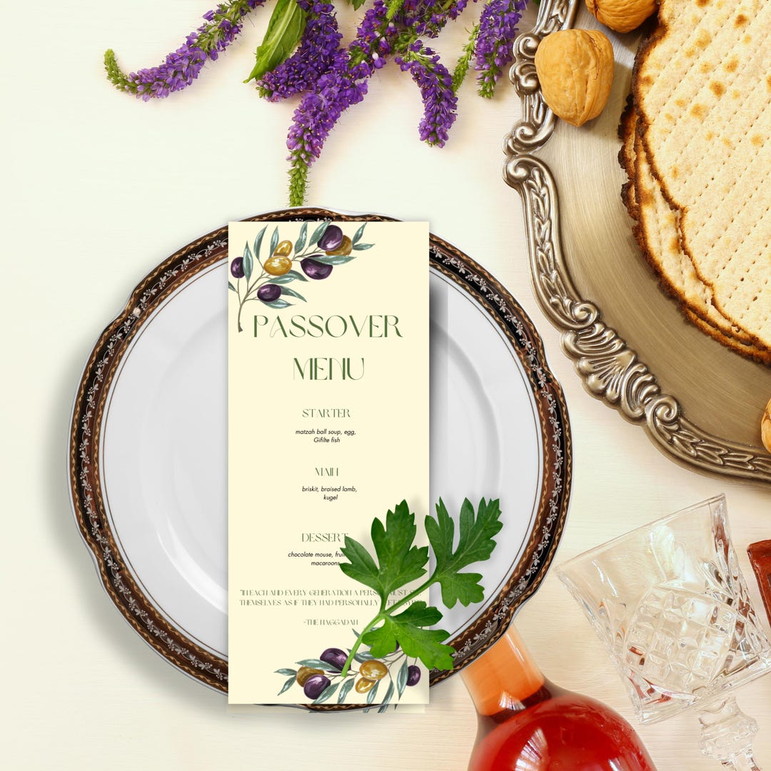 Printable Passover Seder Menu Template, Olive Branch Passover Dinner ...