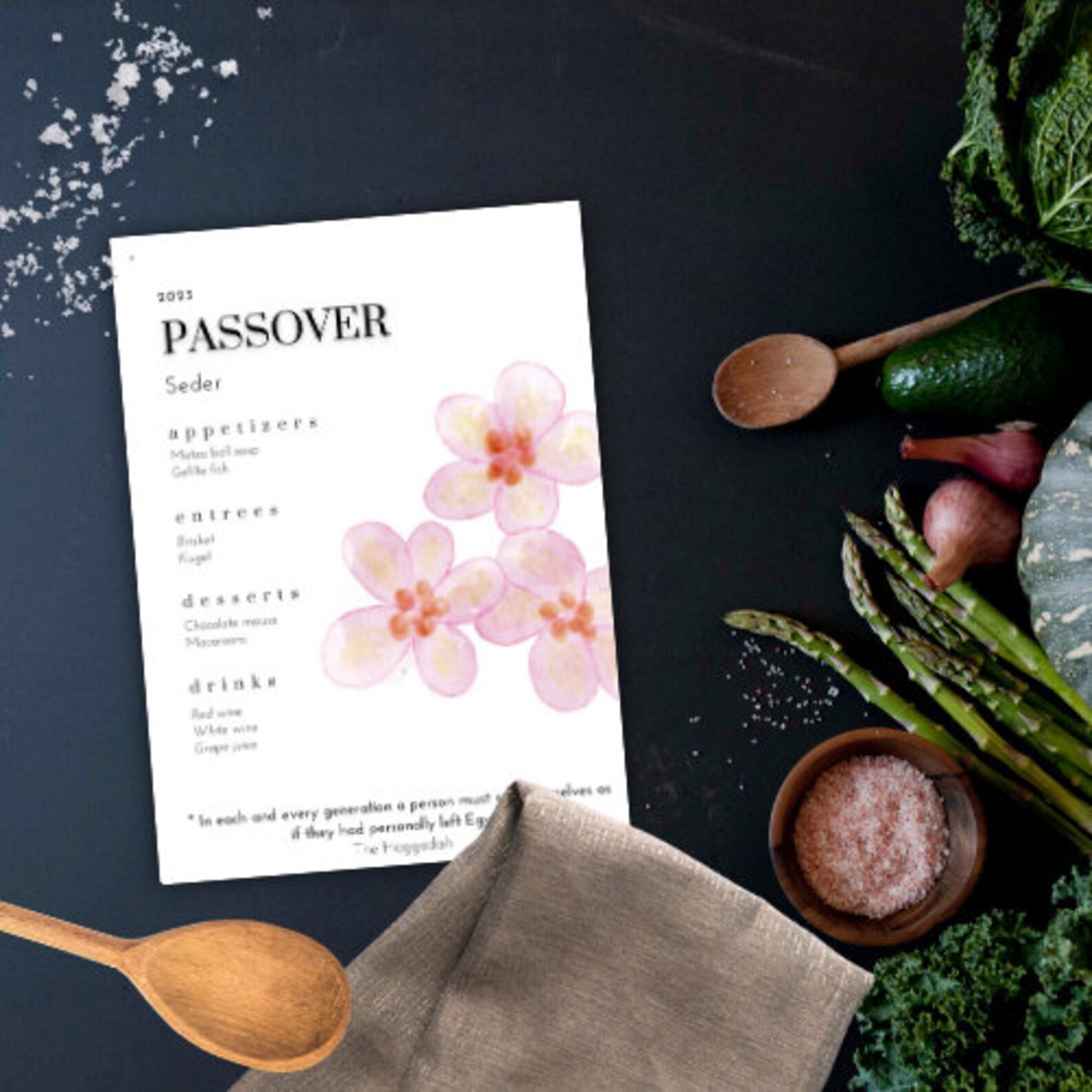 Printable Passover Seder Menu Template, Passover Menu, Modern Passover ...