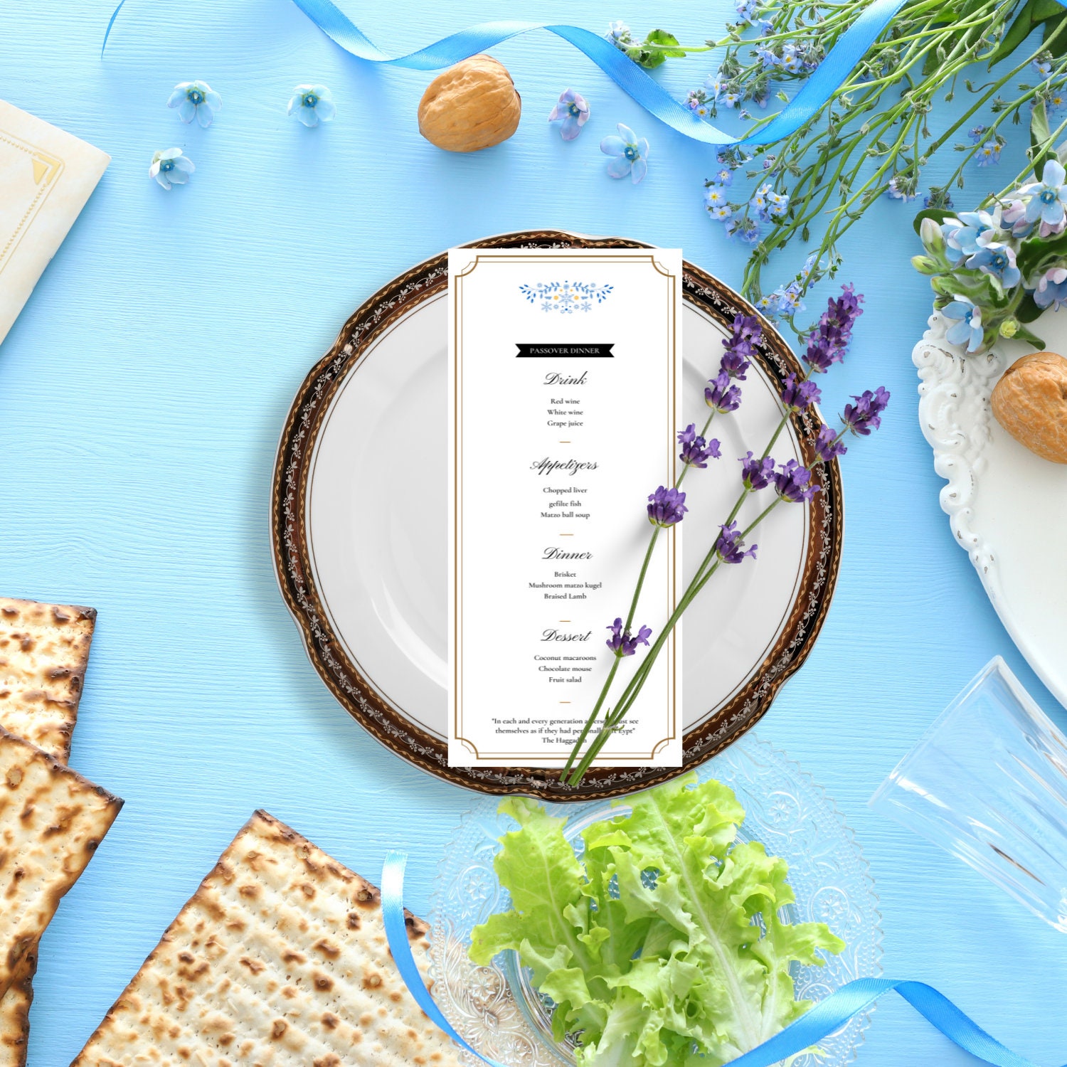 Printable Passover Seder Menu Template, Passover Menu, Modern Passover ...