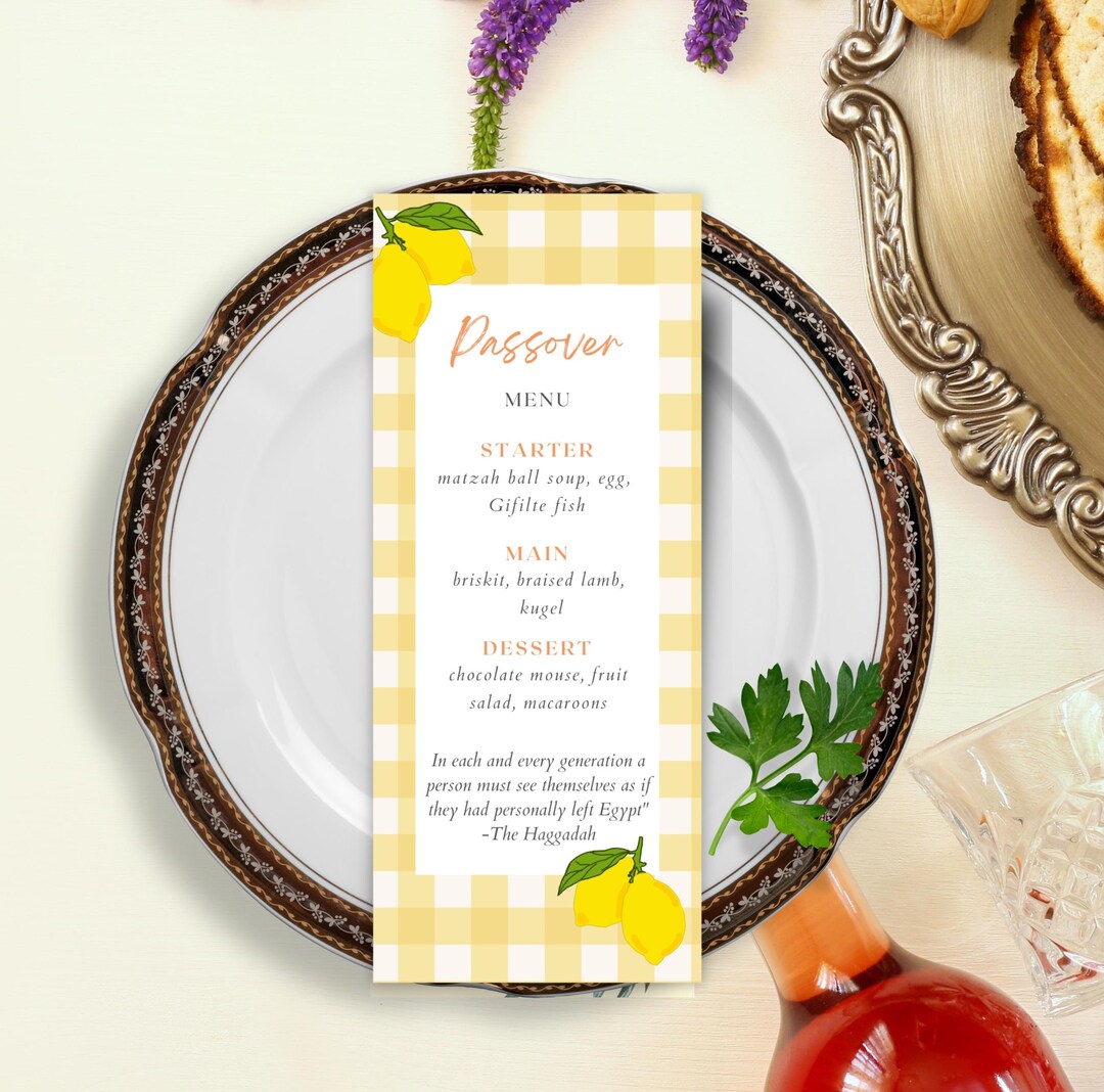 Printable Passover Seder Menu Template Lemon, Passover Dinner Menu ...