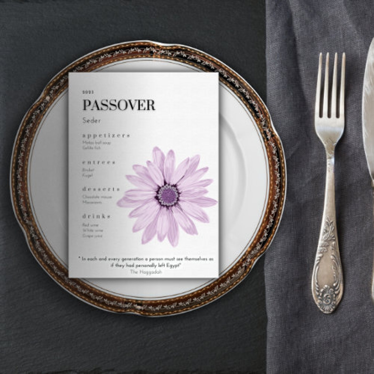 Printable Passover Seder Menu Template, Passover Menu, Modern Passover ...