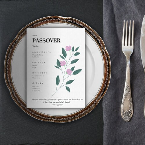 Printable Passover Seder Menu Template, Passover Menu, Modern Passover ...