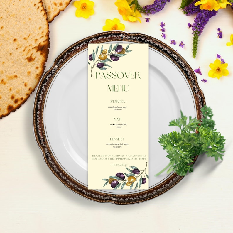 Printable Passover Seder Menu Template, Olive Branch Passover Dinner ...