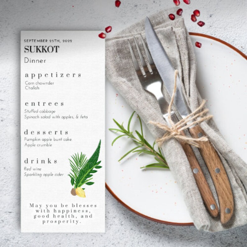 Sukkot Menu Template. Jewish High Holiday Menu Template. Sukkot ...