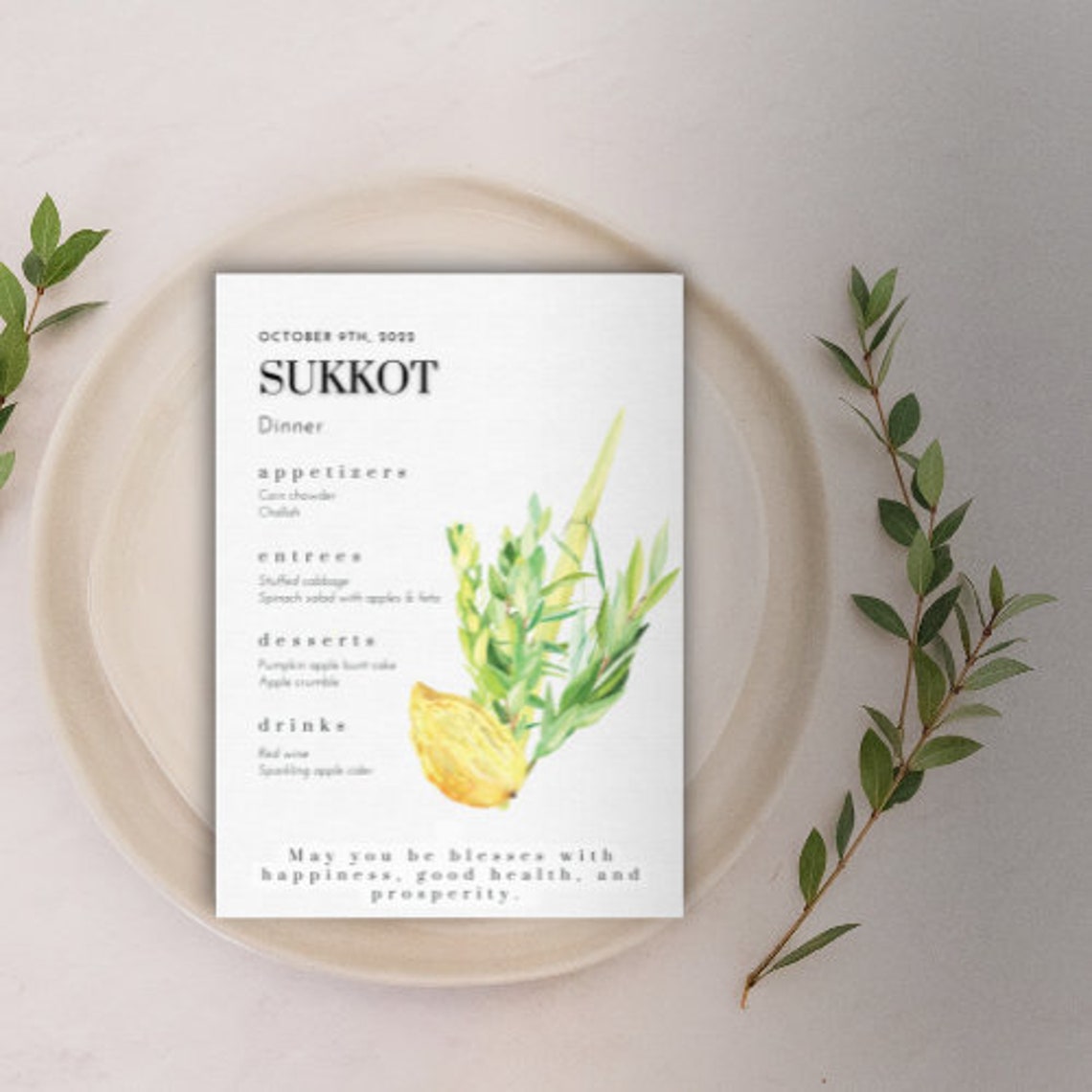 Sukkot Menu Template. Jewish High Holiday Menu Template. - Etsy