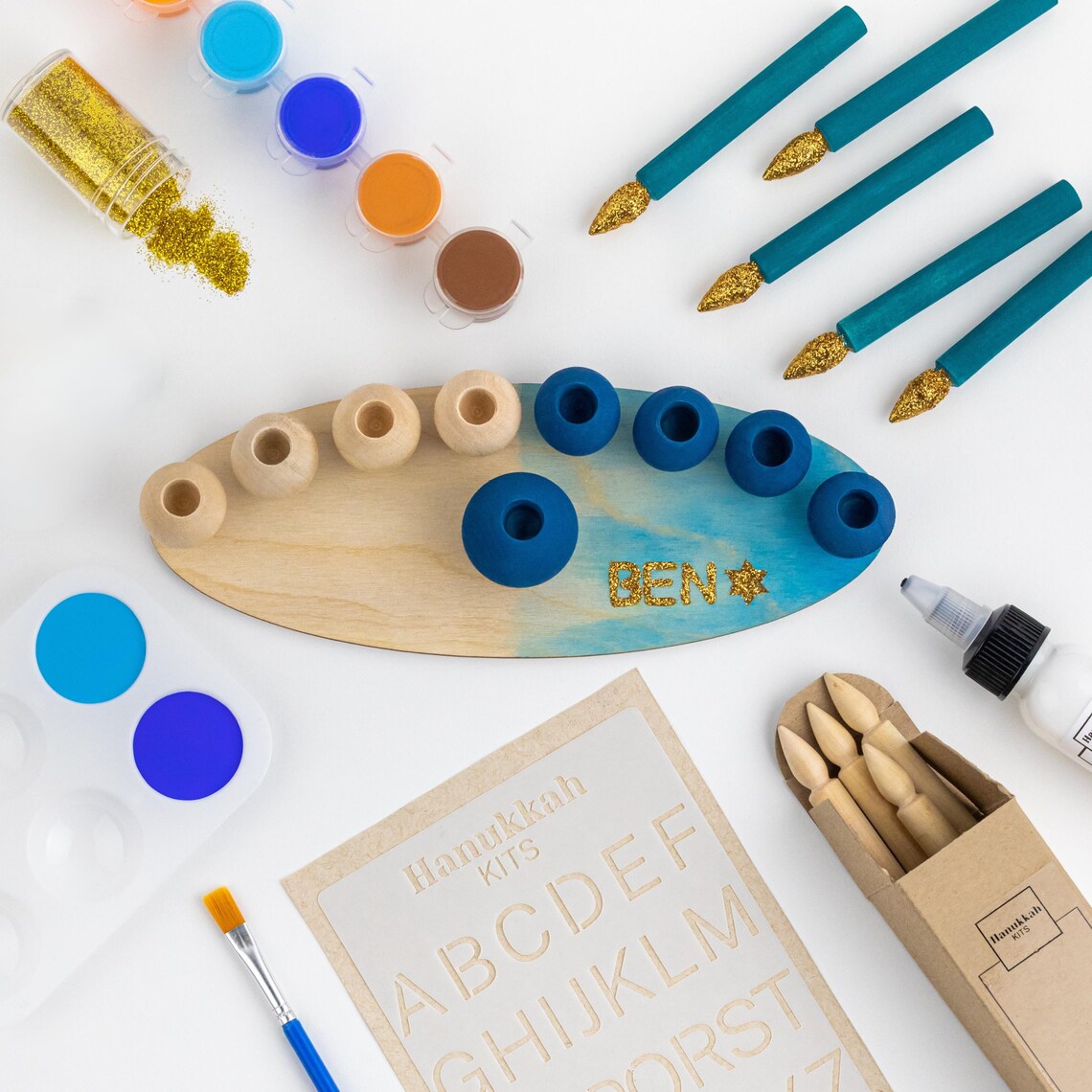 DIY Hanukkah Craft Kit. Kids Play Menorah. Wooden Menorah for Hanukkah ...