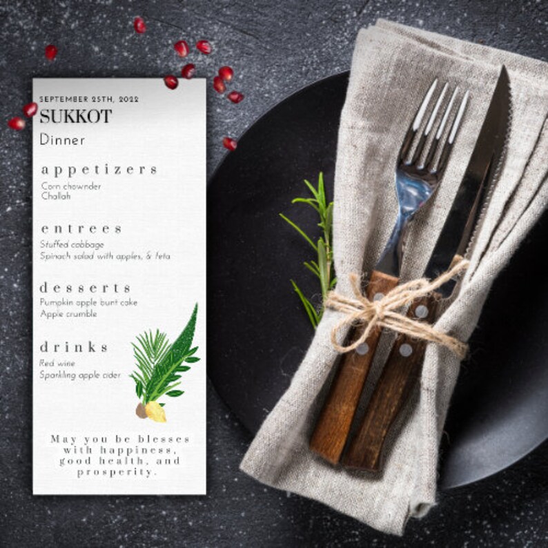 Sukkot Menu Template. Jewish High Holiday Menu Template. Sukkot Download. Sukkot Printable ...
