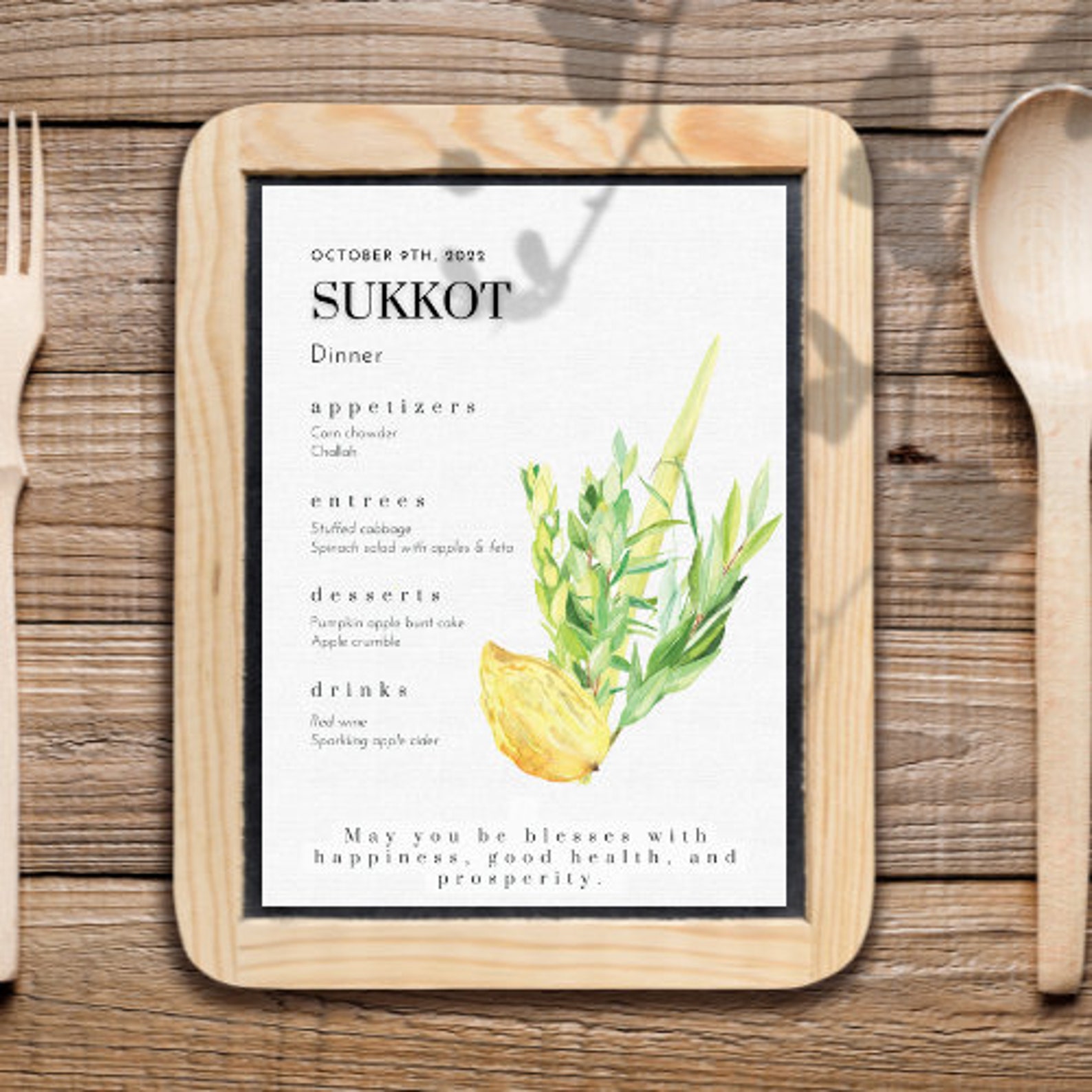 Sukkot Menu Template. Jewish High Holiday Menu Template. Sukkot Download. Sukkot Printable ...