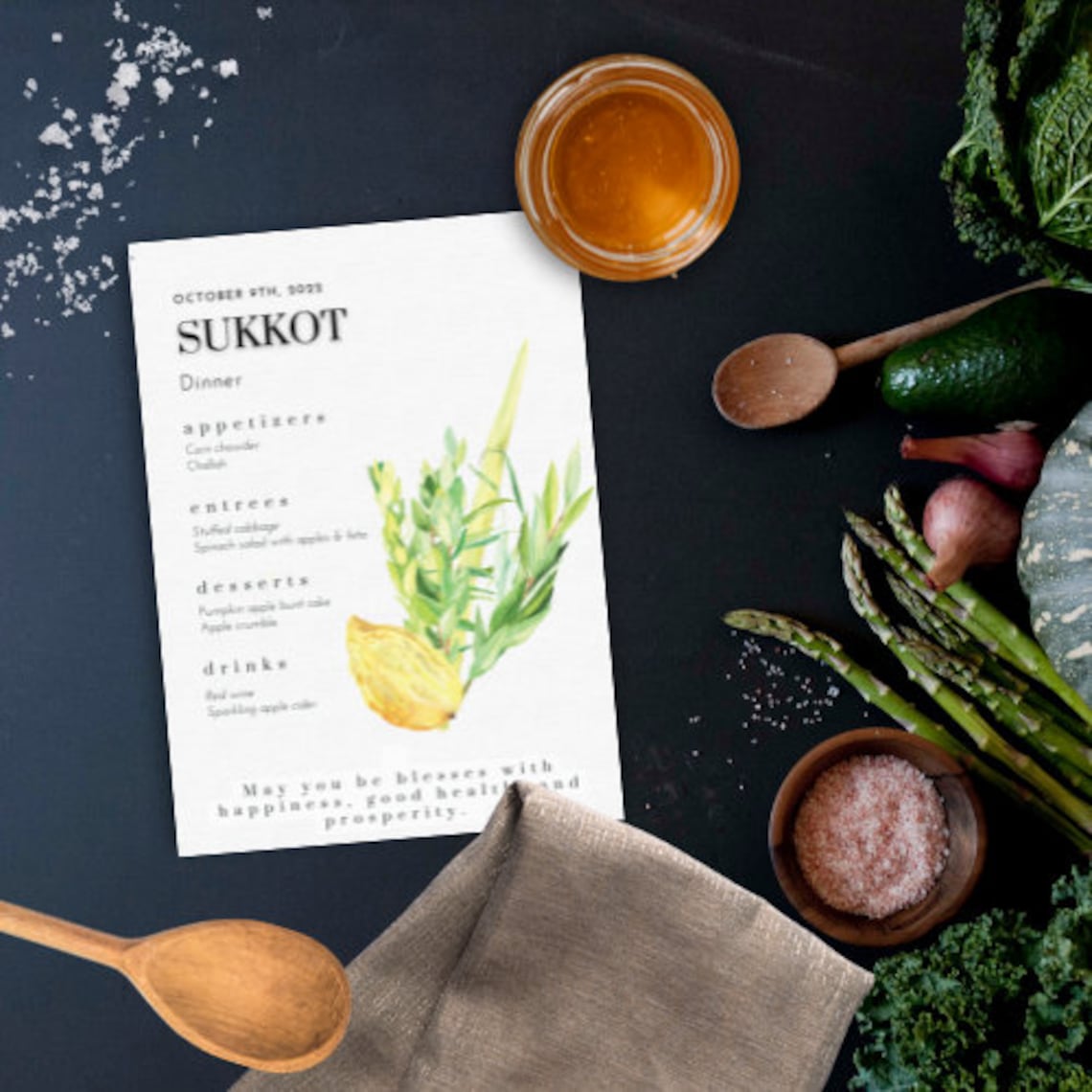 Sukkot Menu Template. Jewish High Holiday Menu Template. - Etsy