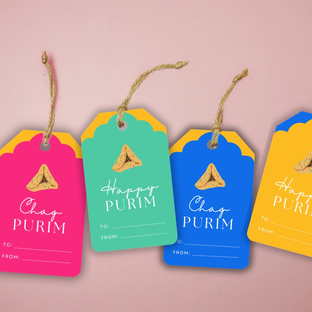 Purim Gift Tags - 9 Fun & Colorful Tags for Mishloach Manot! Instant ...